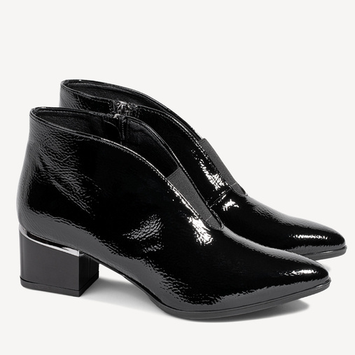Lakierowane krótkie botki na słupku Anchal czarne - Brilu.pl